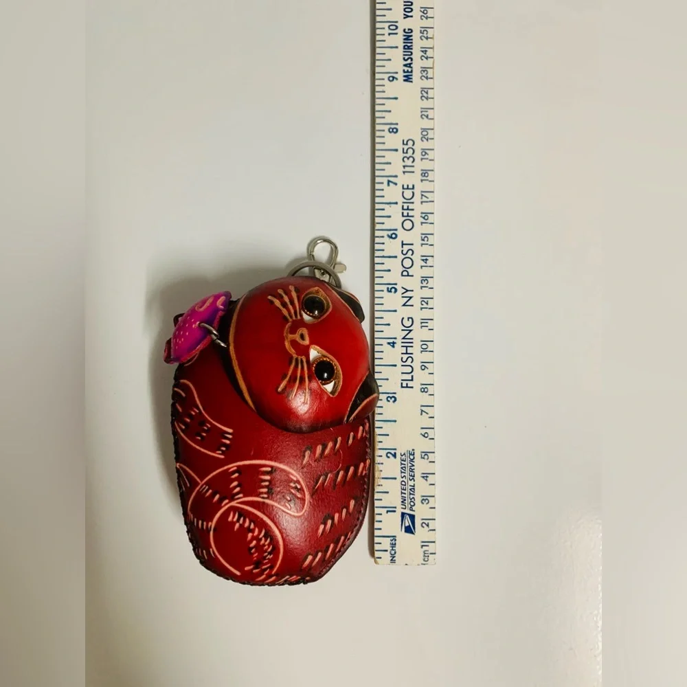 Handmade | Bags | Handmade Red Leather Scottish Fold Cat Coin Purse ...